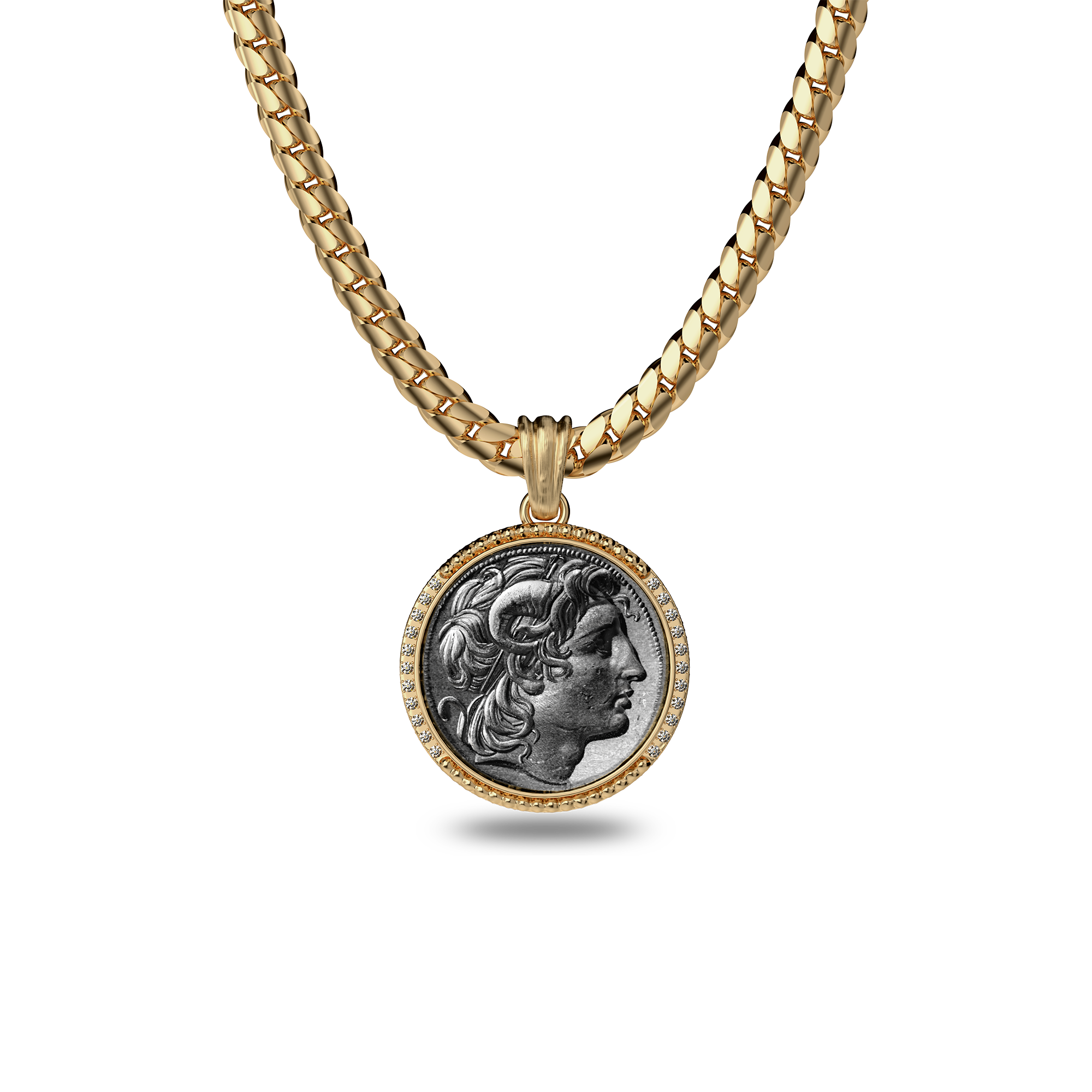 Alexander the great Coin Pendant, White Diamond | PASCAL