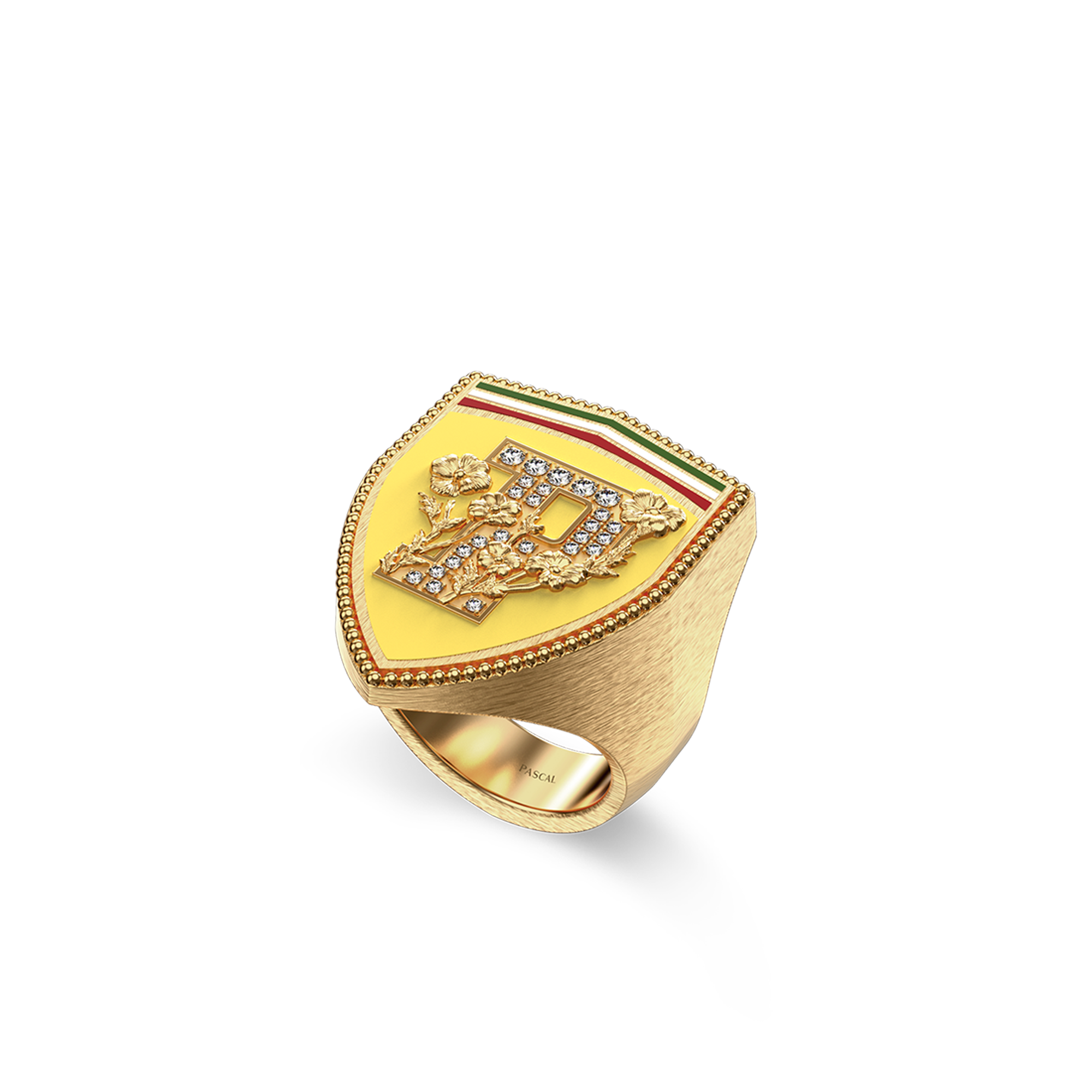 'The Speed' Shield Signet Ring, White Diamond Pavé | PASCAL