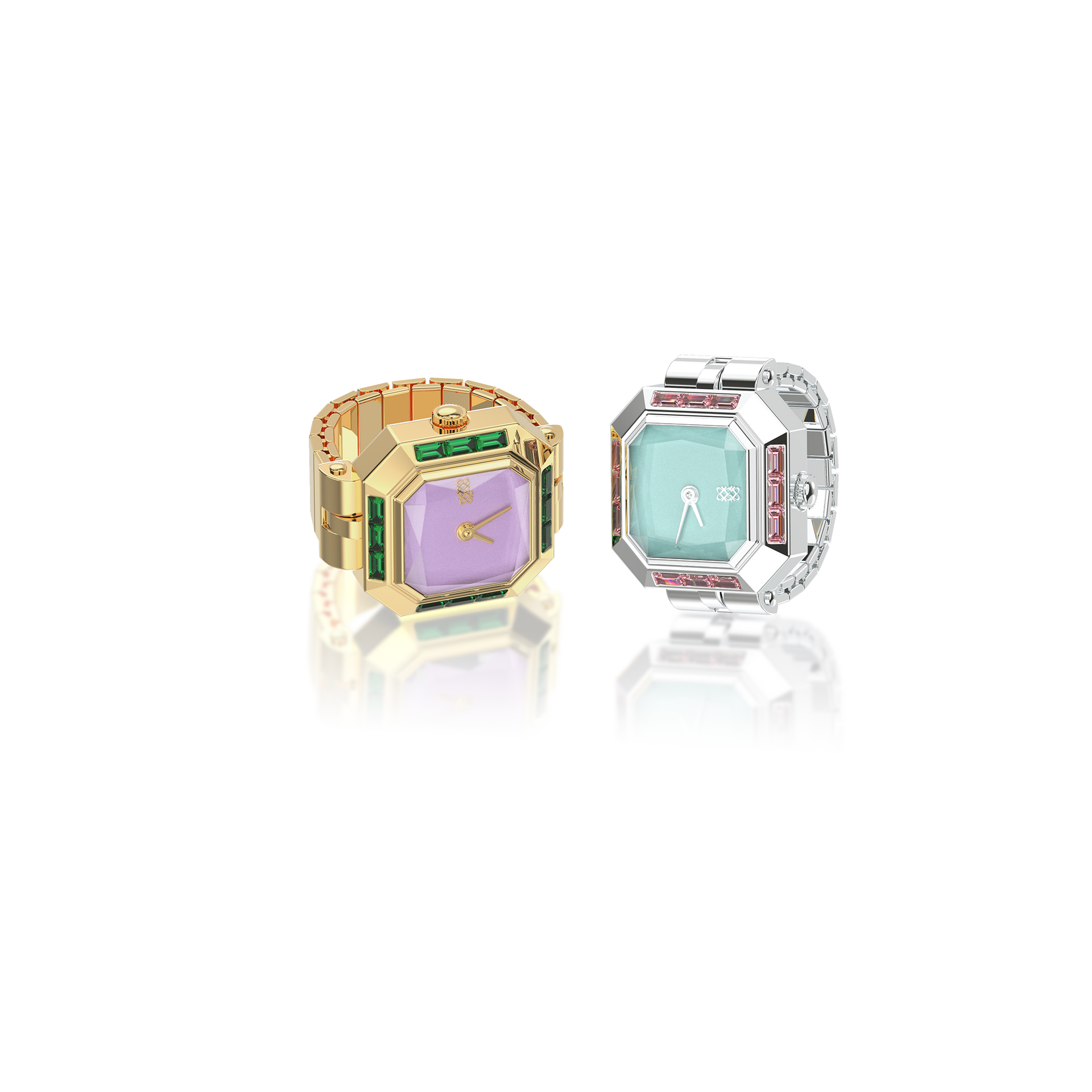 Sofia Prism Cocktail Watch Ring: Gold Band, Lavender | PASCAL
