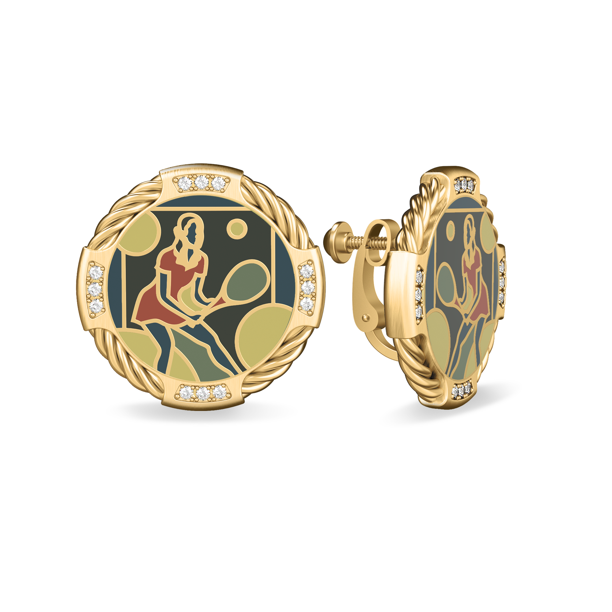 PASCAL | 'VICTORY EMBLEM' TENNIS DIAMOND CLIP EARRINGS